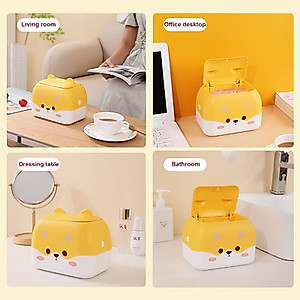 Omeily Cute Pet Mini Chi’s Desktop Trash Can Double Press Small Trash Can with Lid Suitable for Bathroom, Living Room, Bedroom, Office Countertop Trash can Lint Bin Garbage Can with Lid