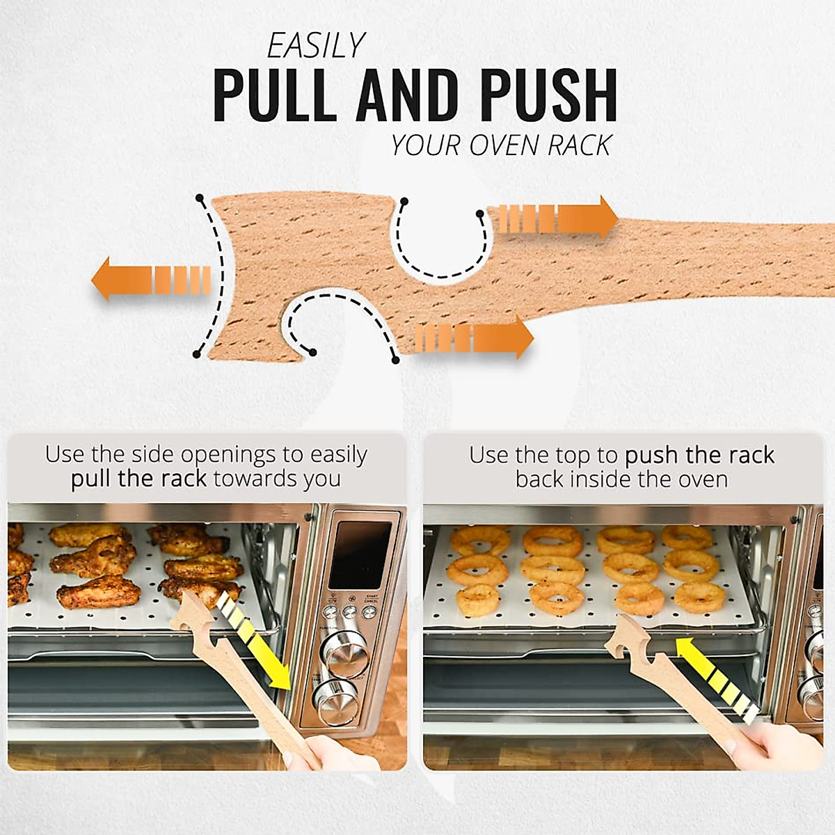 Wooden Oven Rack Puller Stick, Push Pull Tool with Longer Handle Ideal for Kitchen Oven, Toaster Oven, Air Fryer, Convection Oven and Small Kitchen Appliances by INFRAOVENS