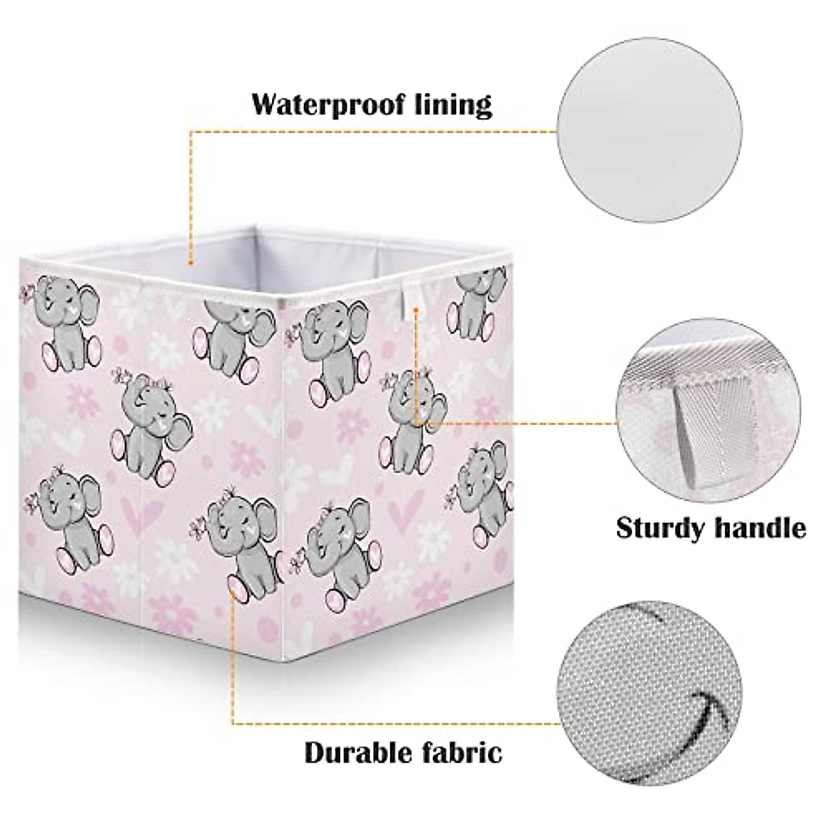Kigai Cute Elephant Cube Storage Bins - 11x11x11 In Large Foldable Storage Basket Fabric Storage Baskes Organizer for Toys, Books, Shelves, Closet, Home Decor