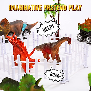 CUTE STONE Dinosaur Truck for Kids 3-5, Dinosaur Transport Truck with Dinosaur Toys and Play Mat, 2 Friction Powered Cars, 4 Pull Back Dinosaur Cars, Dino Car Playset for Boys