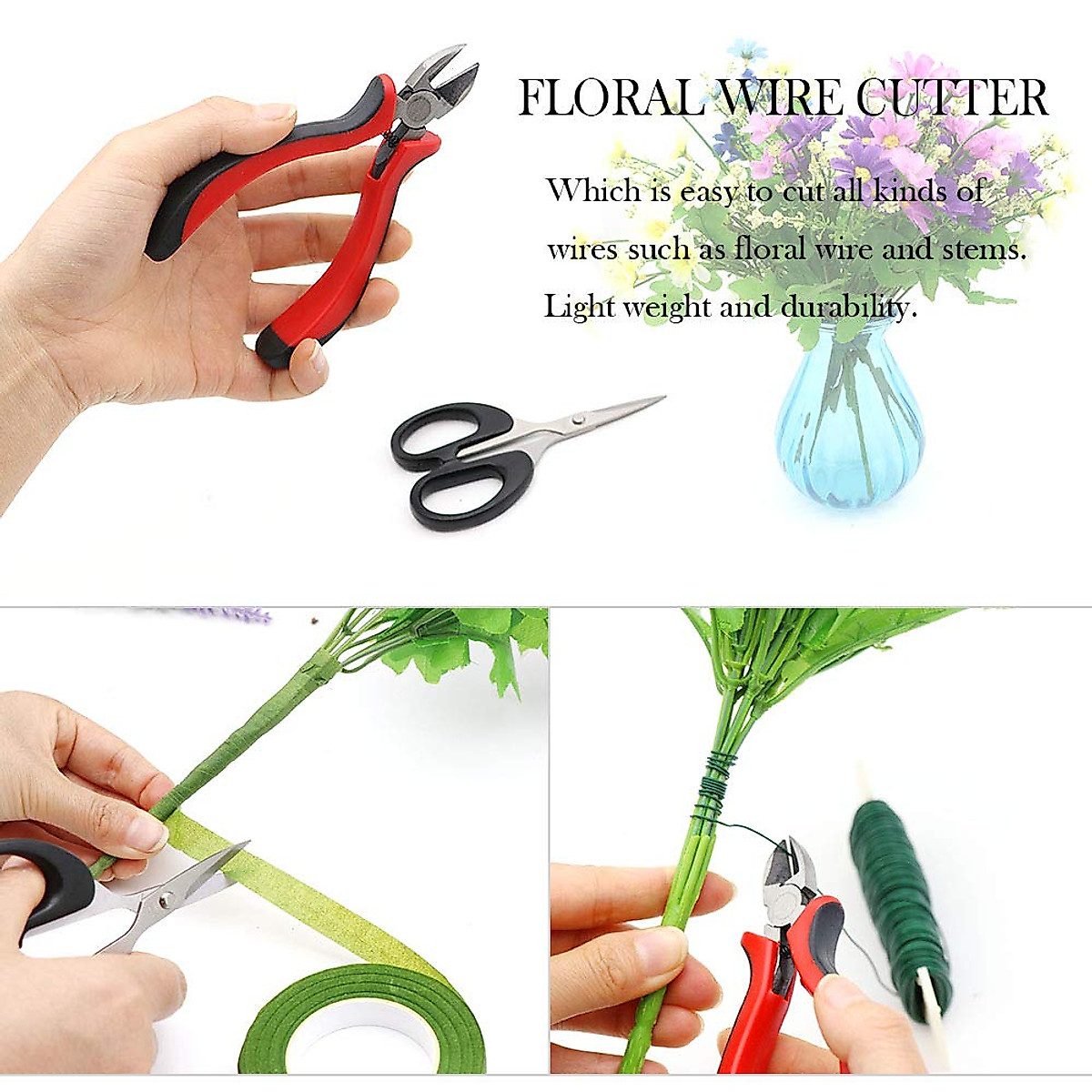 Floral Arrangement Kit,17 Pieces Flower Tools Include Floral Wire Cutter Scissor Floral Tape 22 Gauge Paddle Wire 26 Gauge Stem Wire Pearl Corsage Pin Bouquet Wrap Florist