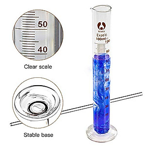 FEIGO 5 Pack Glass Graduated Cylinder 5ml 10ml 25ml 50ml 100ml Lab Measuring Cylinders Set with 1 Stirring Rod