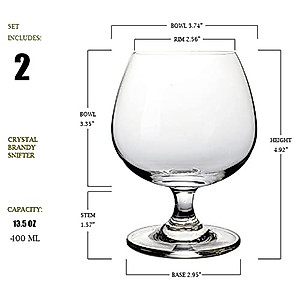 BothEarn Brandy Snifters Set of 2-13.5 Ounce (400 ml) Small Crystal Cognac Glasses - Good for Whiskey Bourbon Beer Milk Drink in Home Party Wedding Anniversary, BE031