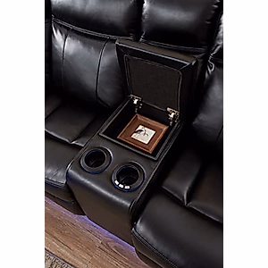 Elountik Symmetrical Power Reclining Sectional Sofa with LED Strip, Storage Console, Cup Holders with Built-in USB Charging Port; Home Theater Power Reclining Sofa Couch (Power Reclining Black)