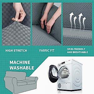 YEMYHOM Latest Checkered 3 Pieces Couch Covers for 2 Cushion Couch High Stretch Thickened Love Seat Sofa Cover for Dogs Pets Elastic Loveseat Slipcover Protector (Light Gray), 55"-69"(2 Cushions)