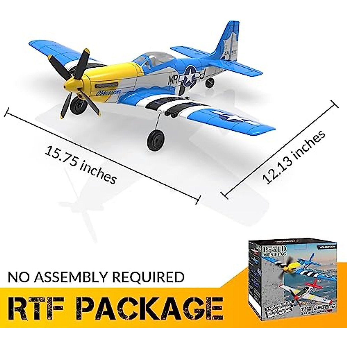 VOLANTEXRC RC Plane P51D Mustang RTF for Beginners, 2.4Ghz 4CH Remote Control Airplane Easy to Fly with Gyro Stabilization, Outdoor Hobby WWII Toy Gift for Kids & Adults (Blue)