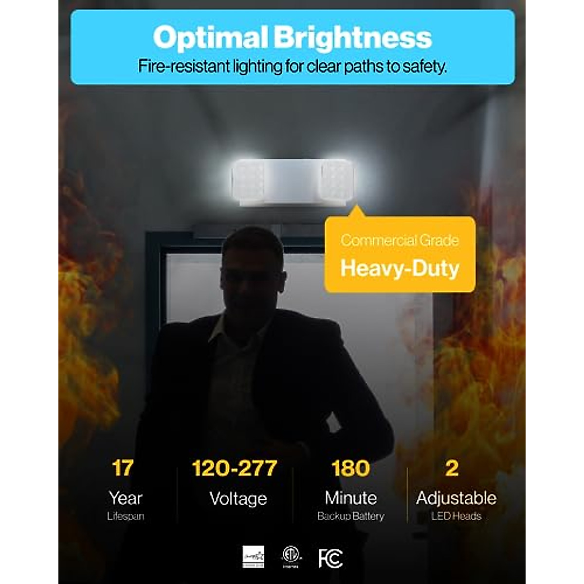 Sunco Emergency Lights, Commercial Emergency LED Flood Lights for Power Outages, Backup Battery (180 Minutes), Wall Mount, Hard Wired, 120-277V, Fire Resistant (UL 94V-0) 6 Pack