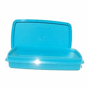 Tupperware Deli Meat or Cheese Keeper Slim Line 9 x 5 Inch Container in Aqua Blue