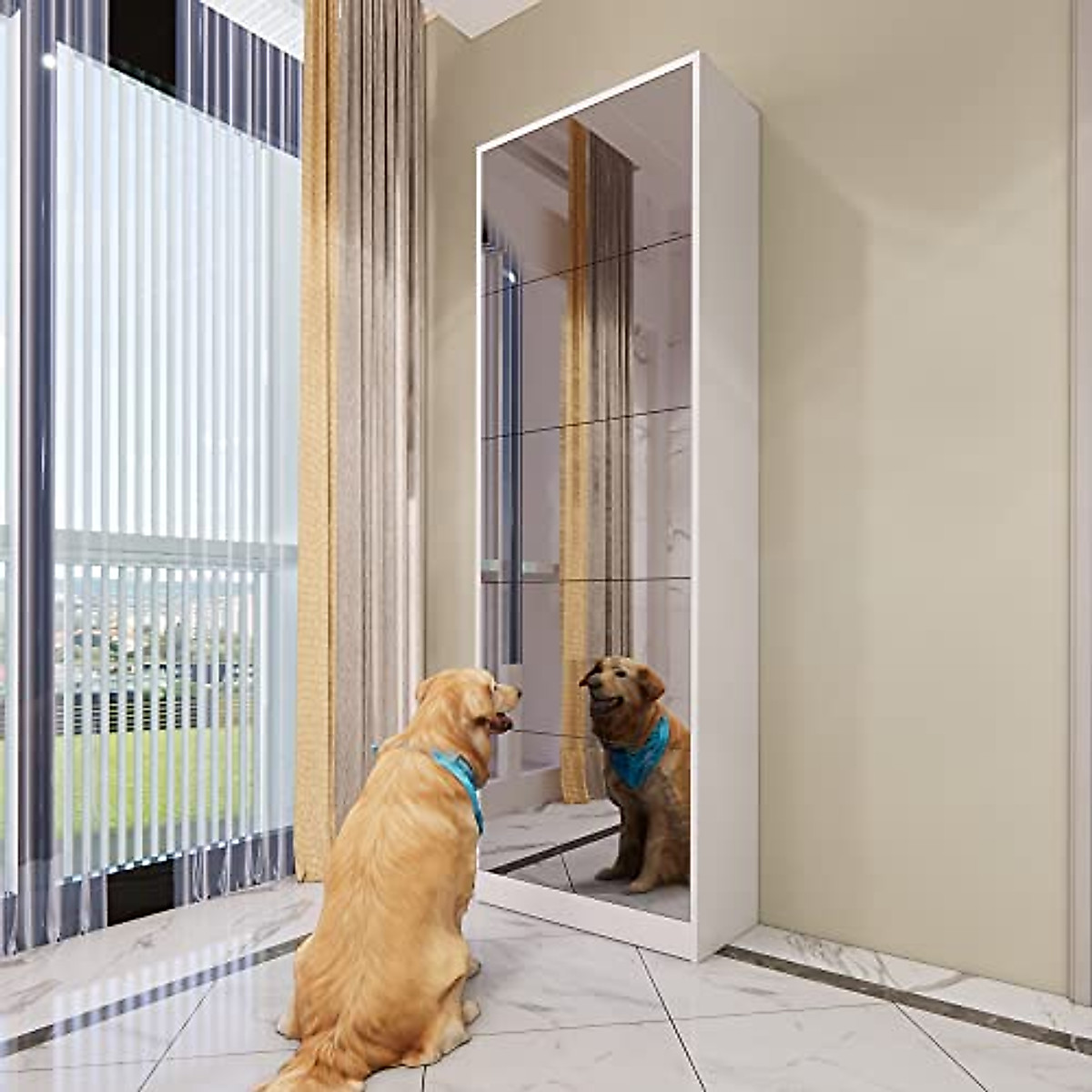 Organizedlife Mirror Shoe Cabinet, Wooden Shoe Organizer with 5 Tier, Full Length Mirror Shoe Rack,Shoe Cabinet for Entryway