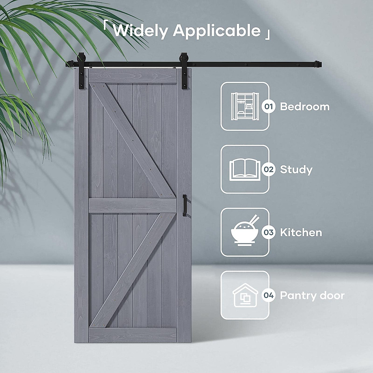 FREDBECK 36in x 84in Gray Barn Door Slab with 6.6ft (79inch) Barn Door Hardware Track Kit and Handle Floor Guide Included, Double Surfaces,Simple Assembly is Required,K-Frame,Grey