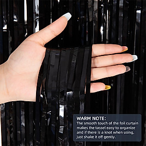 4 Pack 3.2ft x 8.2ft Black Foil Fringe Curtain Backdrop Metallic Tinsel Foil Fringe Curtains Photo Booth Backdrop for Birthday Party Decorations Christmas Baby Shower Party Decorations (Black)