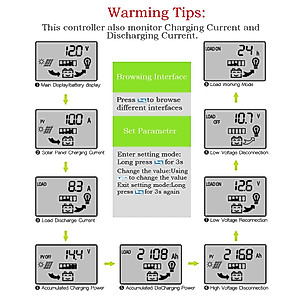60A Solar Charge Controller Solar Panel Charger Controller 12V/24V, Adjustable LCD Display with 5V Dual USB Timer Setting with 2 PCS Solar Connectors Y Branch Parallel Adapter Cable for Solar Panel