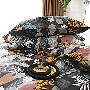 CoutureBridal Tropical Plant Duvet Cover Set King Size Multicolored Monstera Leaf Print Bedding Set with Zipper Ties 3 Pieces Soft Microfiber Aesthetic Comforter Cover Stylish Deco