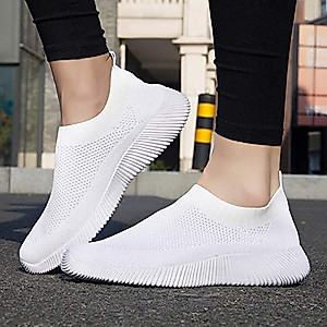 AKINGIO Womens Walking Shoes Fashion Tennis Sneakers Athletic Non Slip Lightweight Casual Running Shoes White US 7.5