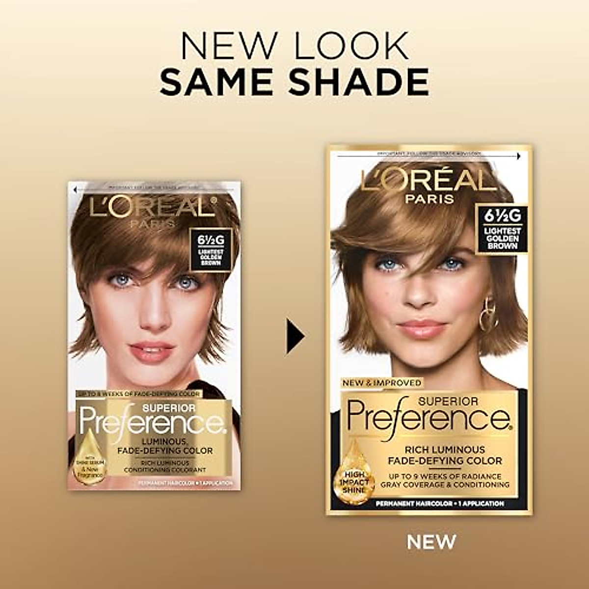 L'Oreal Paris Superior Preference Fade-Defying + Shine Permanent Hair Color, 6.5G Lightest Golden Brown, Pack of 1, Hair Dye