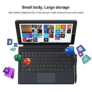 AWOW Windows 10 Tablet 10.1inch with Keyboard, Detachable 2 in 1 Laptop Touch Screen, Intel Celeron N4120, 8GB RAM 128GB ROM, 2.4G+5G WiFi, Bluetooth, HDMI, Dual Camera