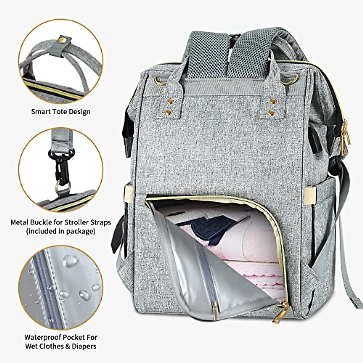 Mokaloo Diaper Bag Backpack, Large Baby Bag for Boys & Girls,Travel Backpack with USB Charging Port for Moms Dads, Anti-Water Maternity Nappy Changing Bags with Stroller Straps, Baby Registry Search