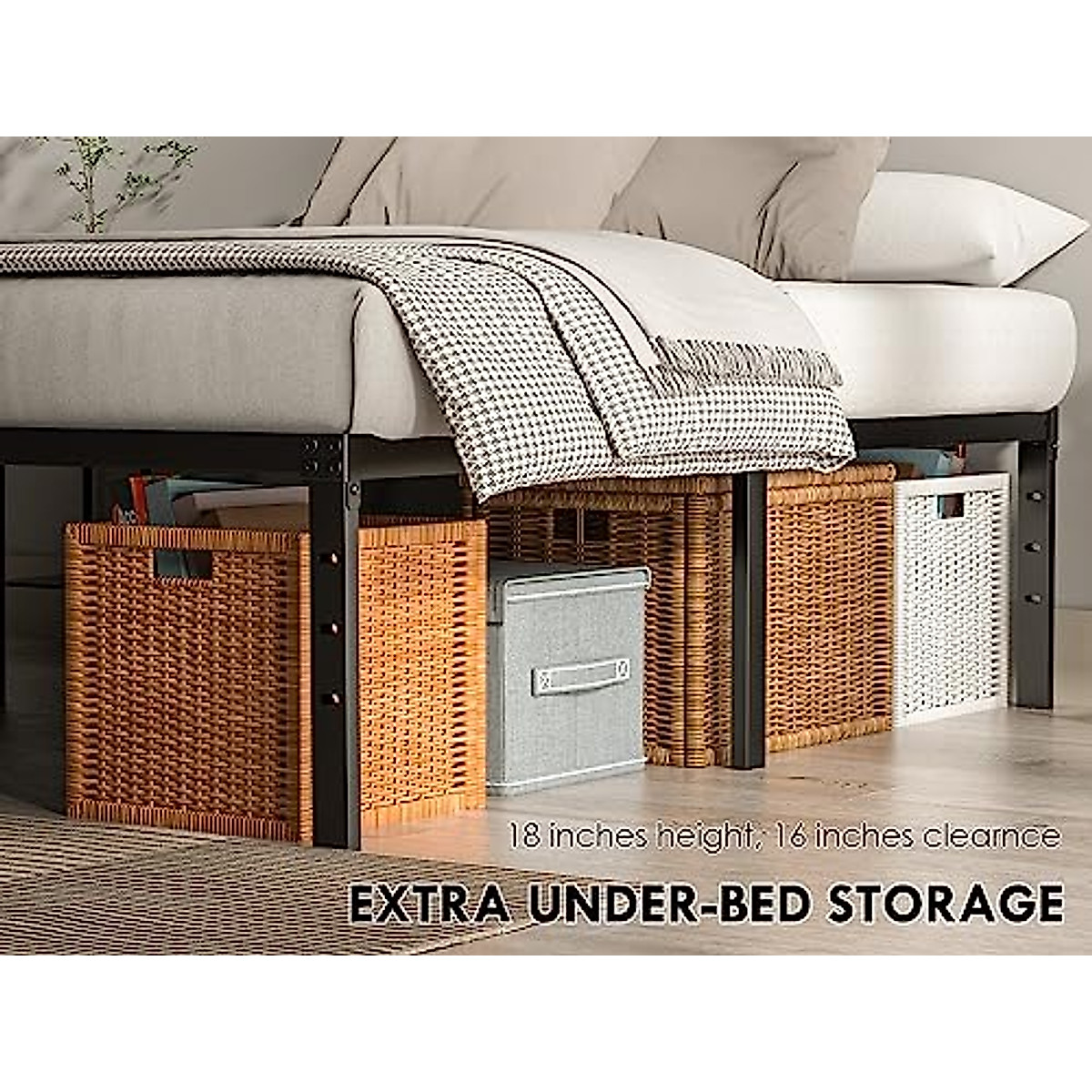 QEROMY 18-Inch Twin-Bed-Frame, Metal Platform Bed Frame Twin, Quick & Easy Assembly, Heavy Duty Bed Frame No Box Spring Needed, Noise-Free, Black