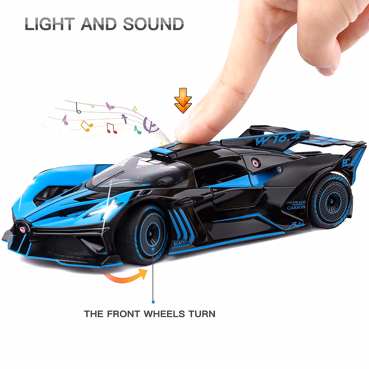 Toy Car Model for Compatible with 1:24 Bolide Alloy Diecast Collect Car Toy with Lights and Music, Pull Back Car Toys for Kids Boys Girls Gift (Blue)
