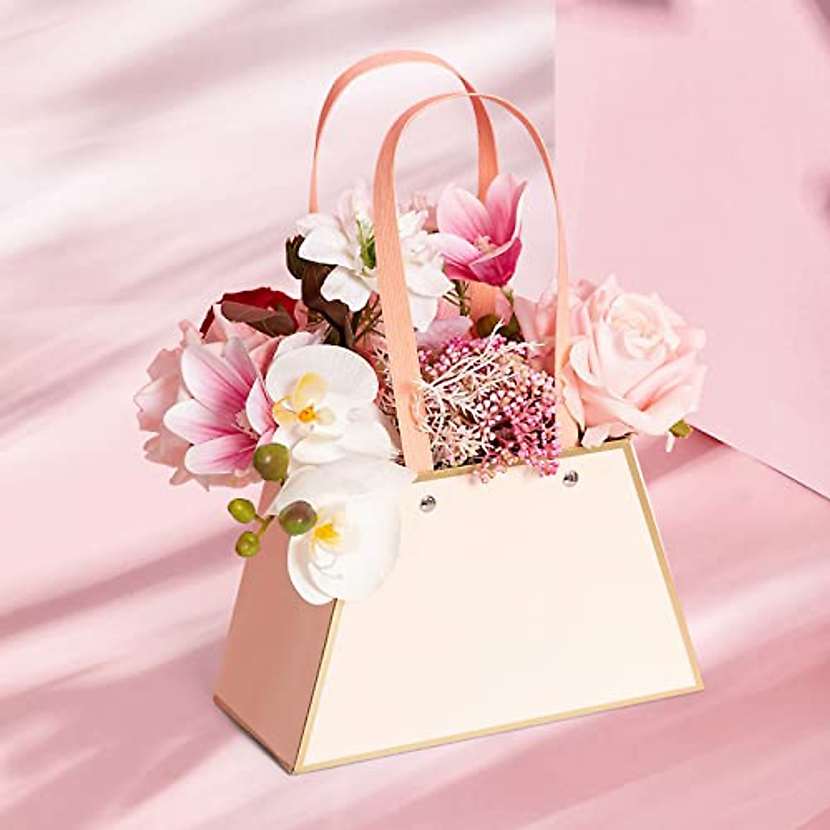 DAWN FLAME 4PCS Portable Gift Bag Bouquet Wrapping Paper Bag Waterproof Portable Flower Arrangement Bag Birthday Wedding Holiday Party Gift Bag Florist Supplies (Pink), 8.27x3.94x5.12IN