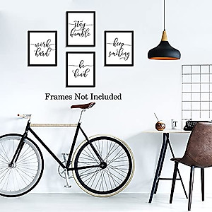HPNIUB Unframed Inspirational Quote Art Painting,Work Hard,Be Kind,Stay Humble,Keep Smiling Art Print Set of 4 (8”X10” Motivational Phrases Wall Art for Office or Living Room Home Wall Decor