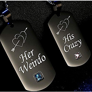Couples Necklace with Titanium Stainless Steel Pendant,His & Hers Matching Necklace Set Lovers Gift(Her Weirdo & His Crazy)