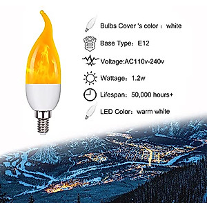 Ladiwanka E12 LED Candelabra Flame Light Bulbs for Outdoor Use, 3 Mode 1.2 Watt 1800K Warm White Orange Led Flame Bulb, Halloween Christmas Light Bulb, 4 Packs