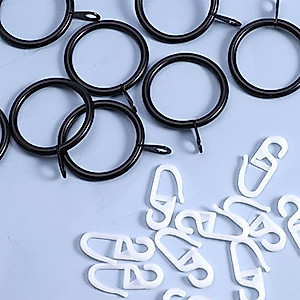 CALIDAKA Curtain Rings, 24Pack Black Curtain Rings and Hooks, 30mm Metal Hanging Rings with Curtain Hooks, Durable Curtain Drapery Pole Rod Rings for Window Rods, Shower Curtains Hanging