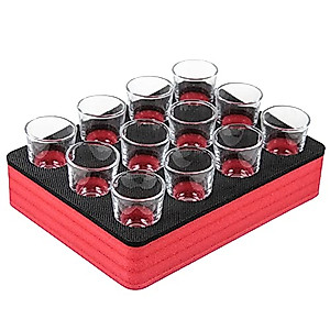 Polar Whale Shot Glass Holder Organizer Modern Tray for Home Kitchen Bar or Club Party Durable Red and Black Durable Foam Serving Rack 10 Inches Wide Holds 12 Shots