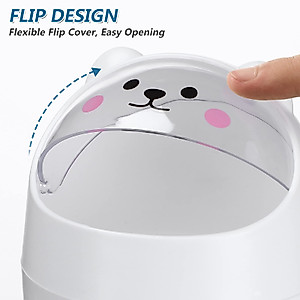 Veemoon Desktop Mini Trash Bin with Shake Lid Cute Trash Can Countertop Garbage Storage Bucket Wastebaskets Small Waste Bin for Desk Car Office Kitchen- White