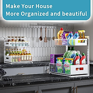 Under Sink Organizer and Storage Adjustable Height 2 Tier Bathroom Organizer Pull Out Cabinet Organerkitchen organizers and storage fridge organizers and storage,White,XL-1 Pack