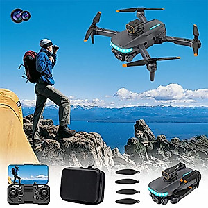 P14 Pro Compact & Foldable Mini Wireless Drone - Dual 4K HD FPV Camera - Intelligent 360° Obstacle Avoidance - WIFI VR RC Drone Quadcopter Circle Fly, Route Fly, Altitude Hold, Headless Mode (Black)