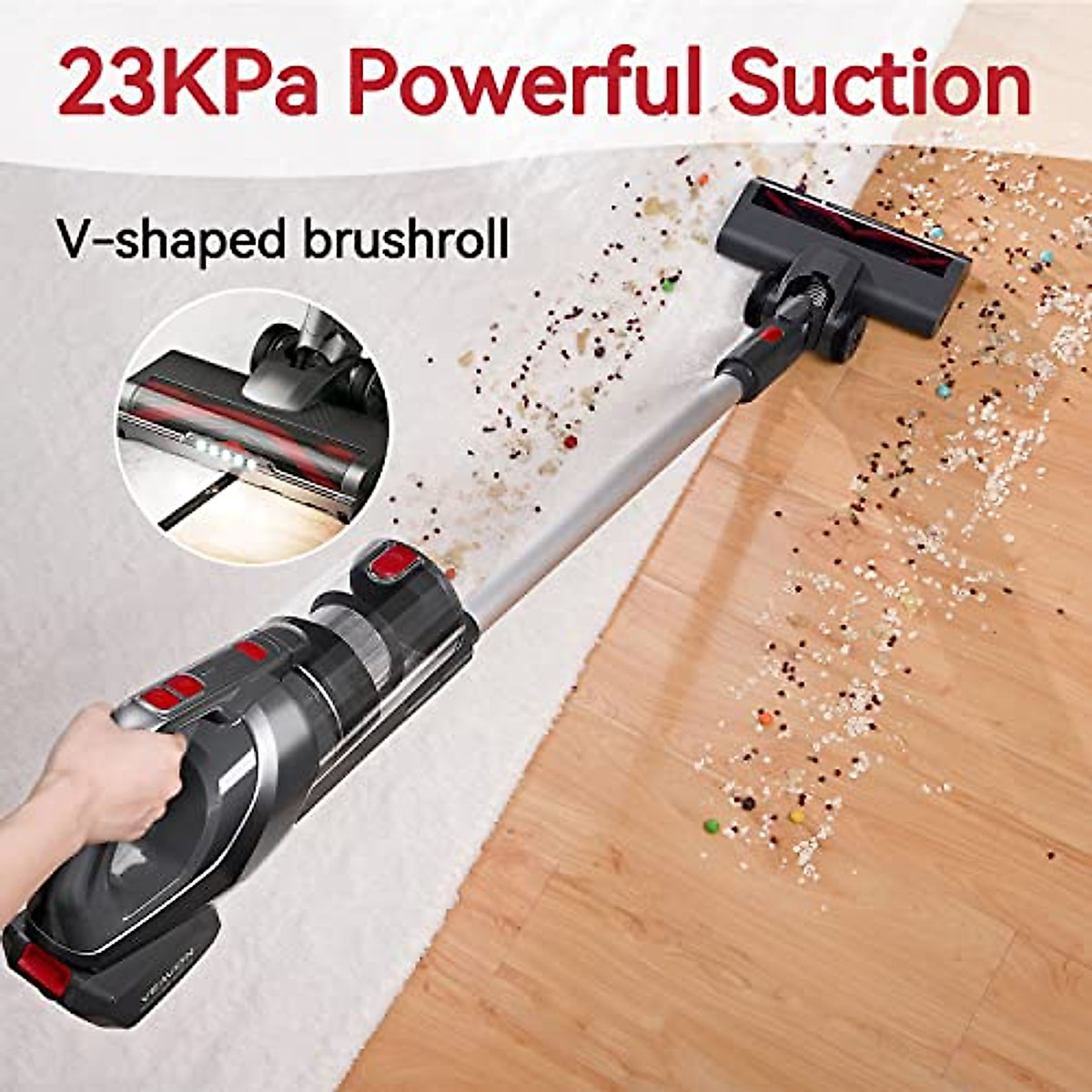 VEAVON Cordless Vacuum Cleaner, 200W 23Kpa Lightweight Cordless Stick Vacuum, Detachable Battery Design, 45 min Long Runtime, 4 in 1 Stick Vacuum Cleaner Perfect for Hardwood Floor Pet Hair - P6