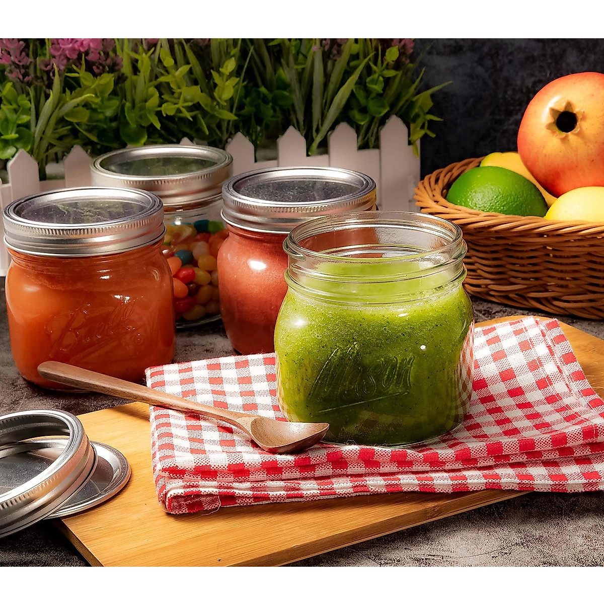 Ieavier 6 PACK Wide Mouth Mason Jars 16oz with Airtight Lids and Bands, Canning Jars with Crystal Glass for Food Storage, Spice Jars, Canning, DIY Projects, Jam, Jelly, Honey, Preserving, Drinking