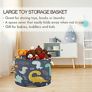 ALAZA Large Round Storage Basket,Dinosaurs PatternToy Basket Nursery Bins & Boxes Laundry Hamper for Bathroom/Bedroom/Home Decor