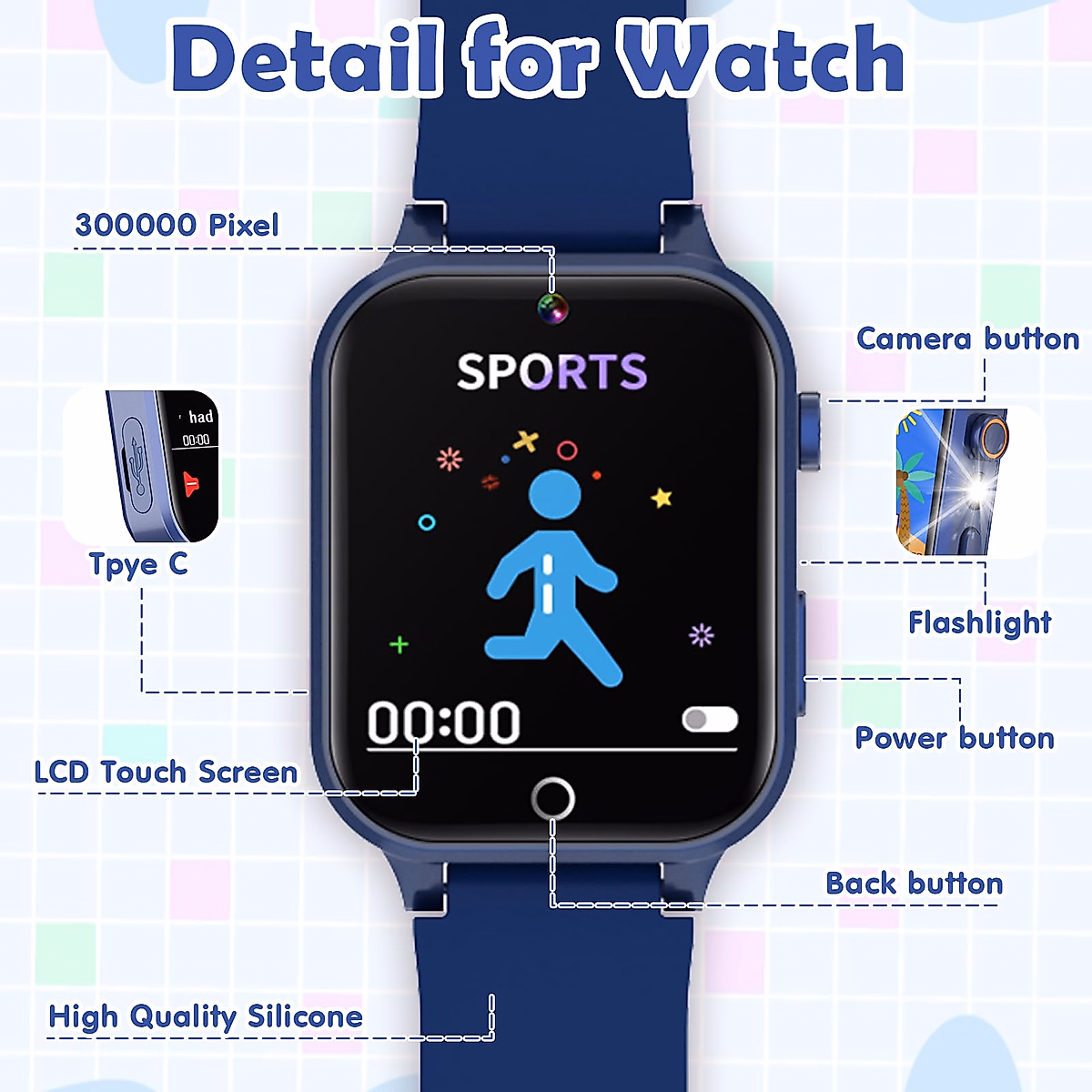 Luyiilo Smart Watch for Kids, with 26 Puzzle Games, Touch Screen, HD Camera, Alarm Clock, Toys for Ages 4-12 Years Old.Birthday Gift for Boys Girls (Blue)