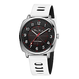 Diaofendi Solar Powered Watch for Women/Man/Nurse, Watch with 24 Hour Second Hand,Military Time Easy Read Dial (Silver/White Black)