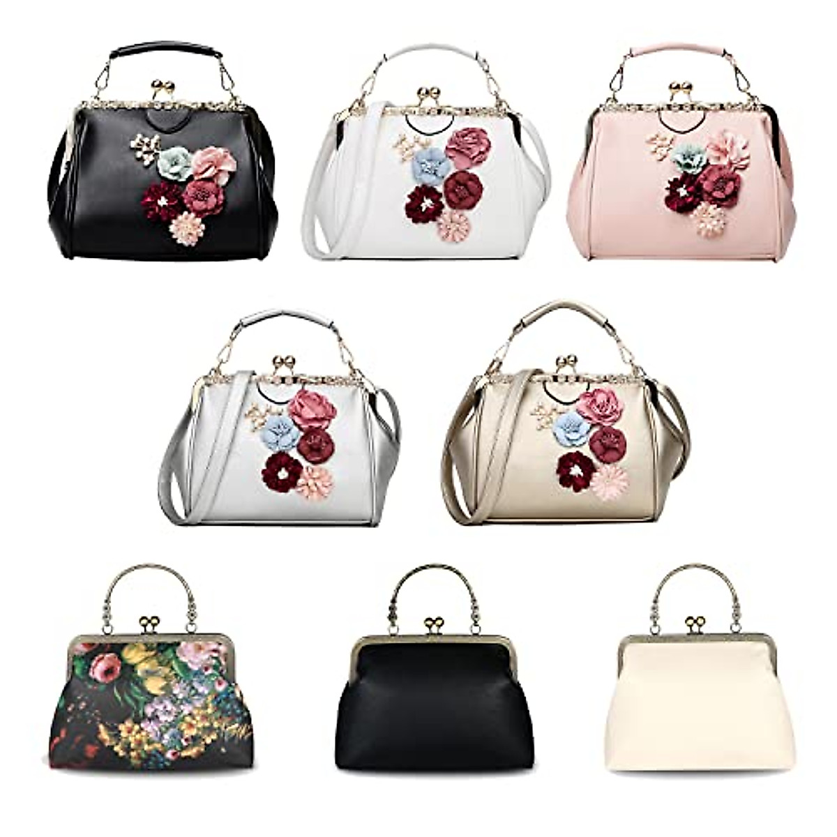 Abuyall Women's Retro Handbag Kiss Lock Shoulder Bag Vintage Purse Flowers M D