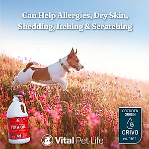 Fish Oil for Dogs, Salmon, Pollock, Omega 3 EPA DHA Liquid Food Supplement for Pets, All Natural, Supports Healthy Skin Coat & Joints, Natural Allergy & Inflammation Defense, 64 oz