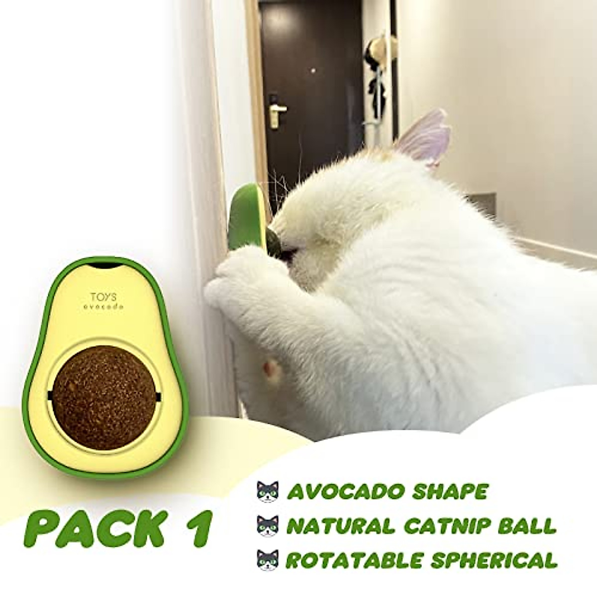 BOXTOHEART 4 Pack Catnip Ball Toys, Edible Organic Balls for Cats and Kittens - Crab Avocado Snail Shapes, Wall Mountable for Engaging Play, Teeth Cleaning, and Hairball Relief (4-Pack-E)