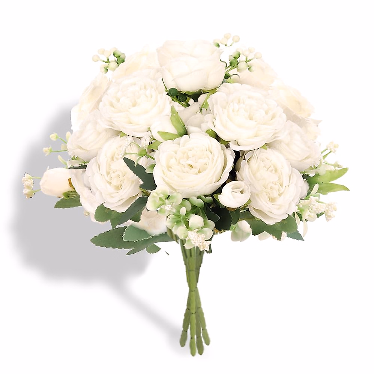 AIPOKE Artificial Persian White Rose 4pcs Bouquet with 20 Heads White Flowers for Home Garden Decor Wedding Party