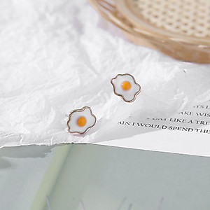 Cute Fried Egg Stud Earrings Funny Gold Plated Poached Egg Dangle Earrings for Women Kitchen Cooking Statement Jewelry Gifts