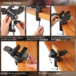 Bench Vise, 𝗚𝗢𝗫𝗔𝗪𝗘𝗘 𝗠𝗶𝗻𝗶 𝗕𝗲𝗻𝗰𝗵 𝗖𝗹𝗮𝗺𝗽 for Workbench, 2.9 inch Swivel Table Vise for Small DIY Projects, Handcraft Creations, Woodworking, Sculpting and Modeling