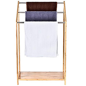 ToiletTree Products Bamboo Towel Rack Holder for Bathrooms (3 Tier) - Freestanding Beach Towel & Poolside Rack with Bottom Storage Shelf – Organizer for Bath, Hand Towel, Wash Cloths