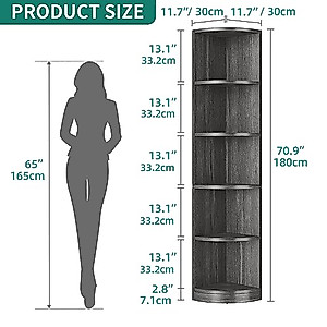 YITAHOME 70.8" Corner Shelf, 5 Tier Corner Bookshelf and Bookcase, Modern Open Free Standing Shelving Unit Wooden Display Rack Storage Shelves for Bedroom, Living Room, Home Office, Charcoal Gray