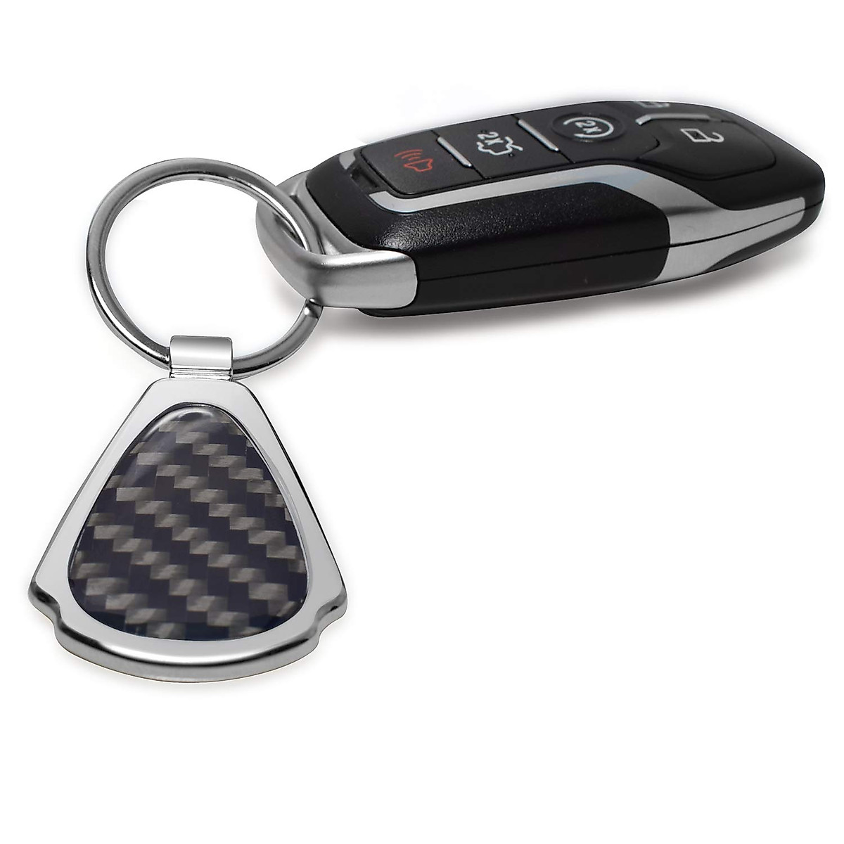 iPick Image Compatible with Honda Red Logo Accord Real Black Carbon Fiber Chrome Metal Teardrop Key Chain