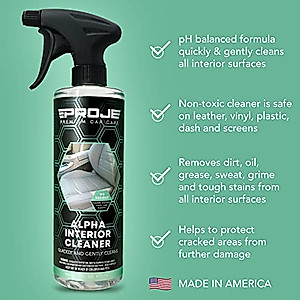 Proje Premium Car Care - Alpha Interior Cleaner - Leather Seat Cleaner - Multi-Surface Safe - Interior Car Cleaning Spray - PH Balanced - All in One Cleaner - Safe on Dash, Leather, Vinyl, Plastics, Trim, Glass, & More