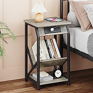 Amyove Charging Station End Table, Grey