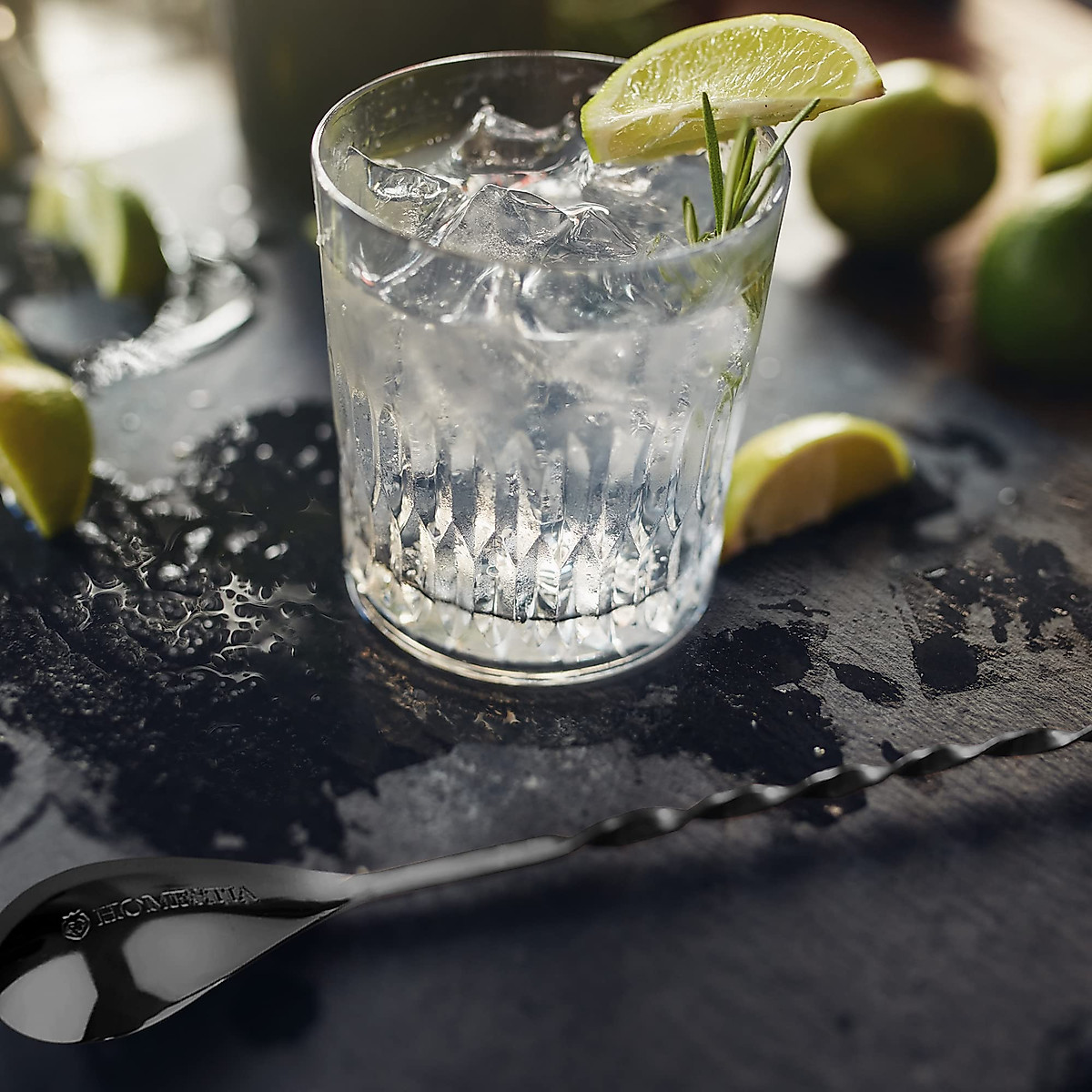 Homestia Black Bar Spoon Stainless Steel Cocktail Stirring Spoon Long Handle Cocktail Stirrer for Drinks Coffee Stir Spoon 12"