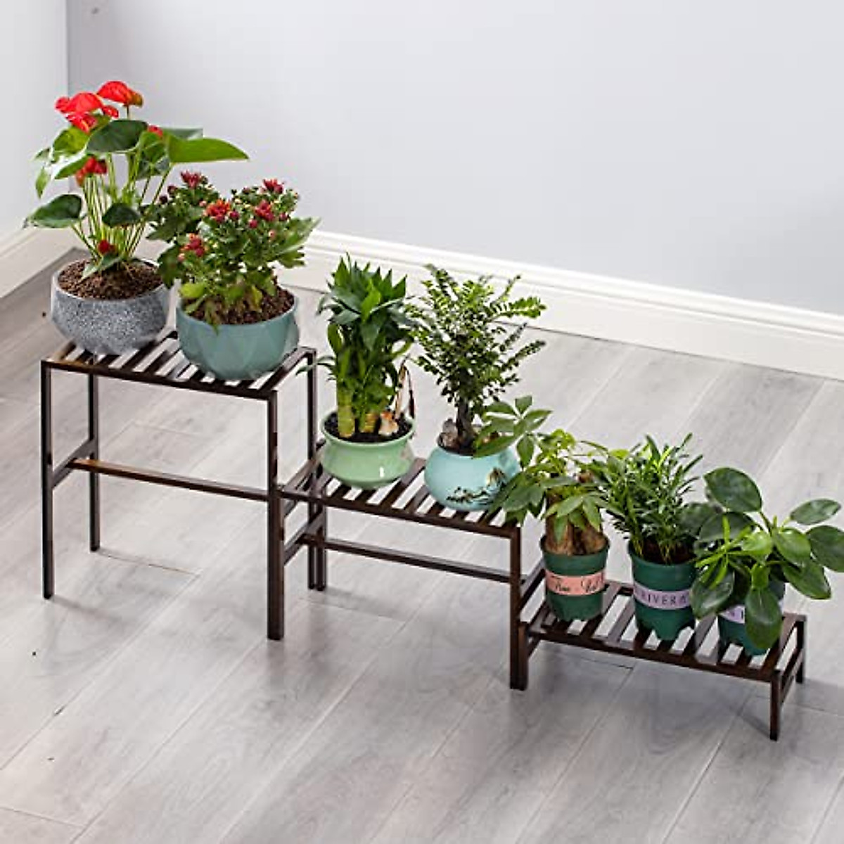 Bamboo 3-Tier Ladder Plant Stand, Planter Holder Flower Pot Display Shelf, Freestanding Plants Rack for Home Garden Patio Balcony Indoor Outdoor